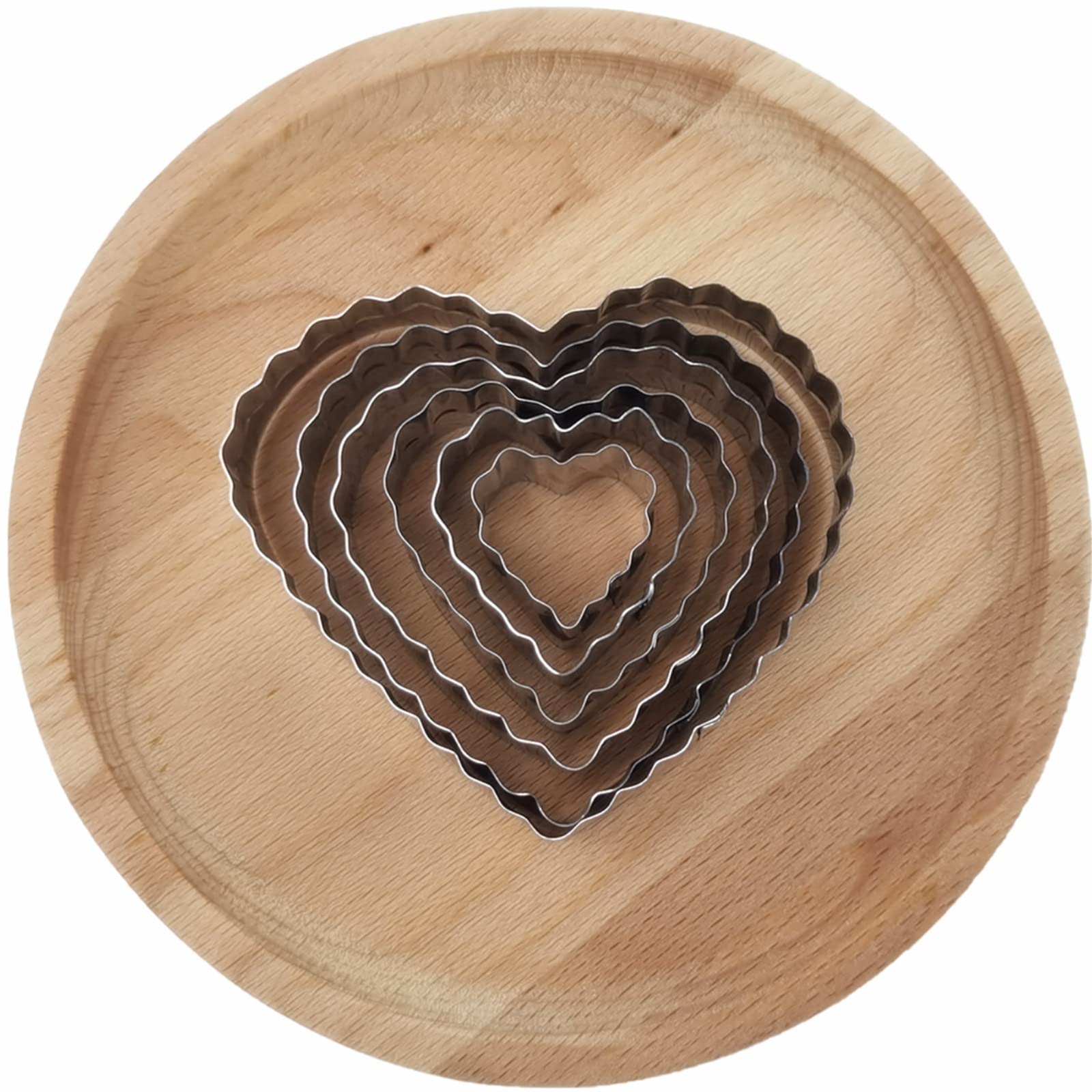 Heart Shaped Double Cut-Outs Cookie Cutter Set of 6 pcs, Stainless Steel Crinkly and Straight Edge Double Sides Fondant Cutters