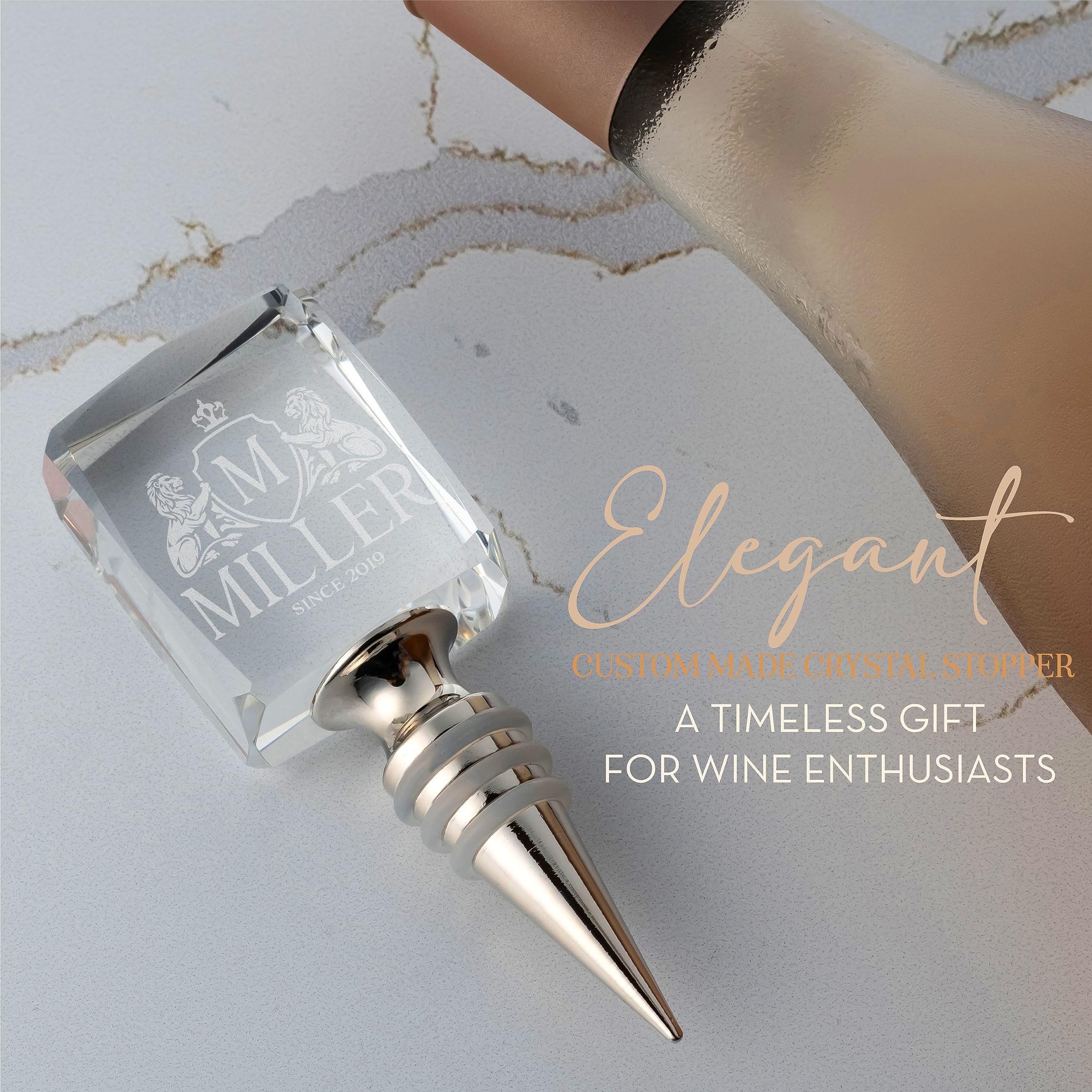DEEP 3D Personalized Wine Stopper, Wedding Gift, Custom with Initial - Name - Date - 3D Crystal Bottle Stopper, Father Gifts (Crystal, Octagon)