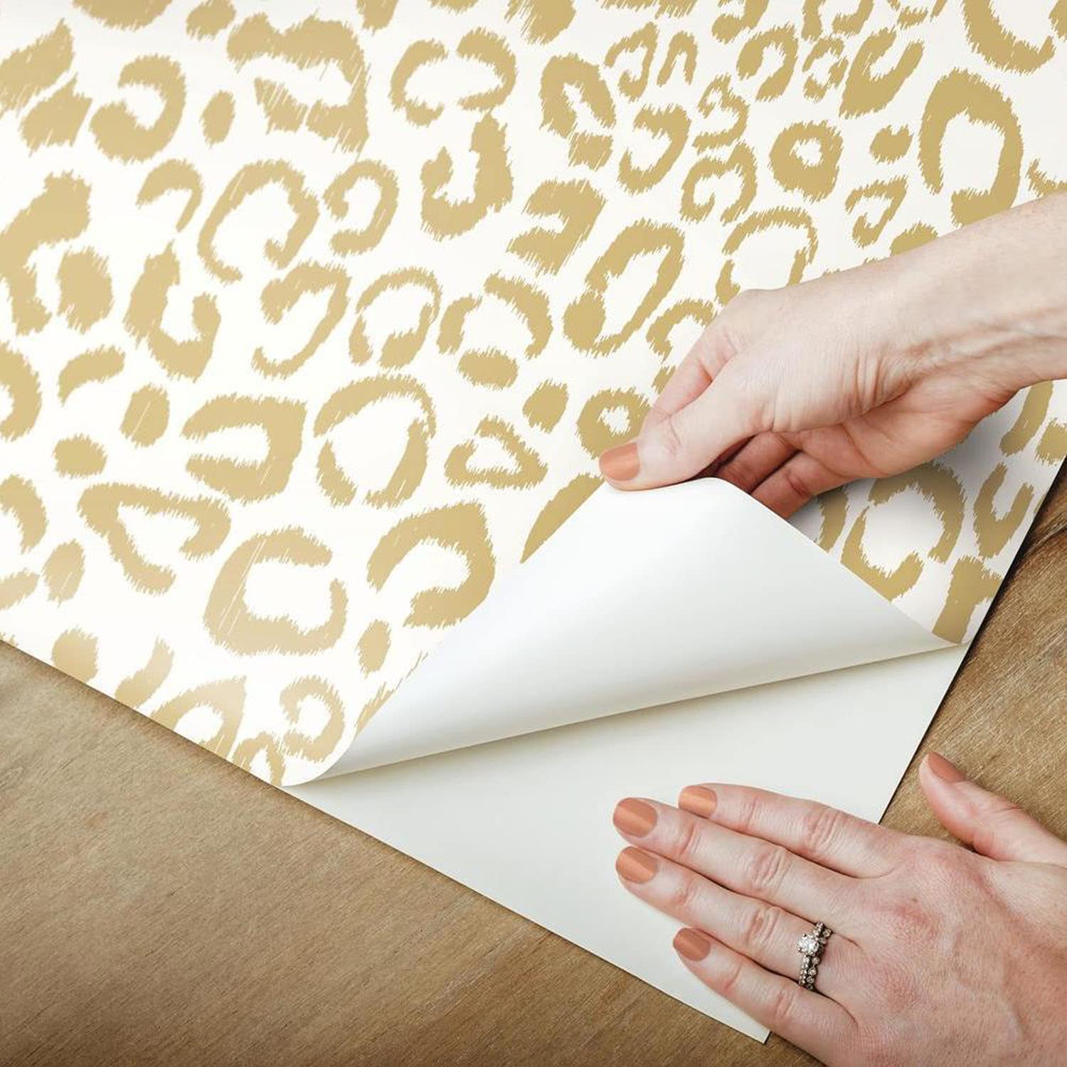 RoomMates RMK10700WP Metallic Gold Leopard Peel and Stick Wallpaper, 20.5" x 16.5 feet
