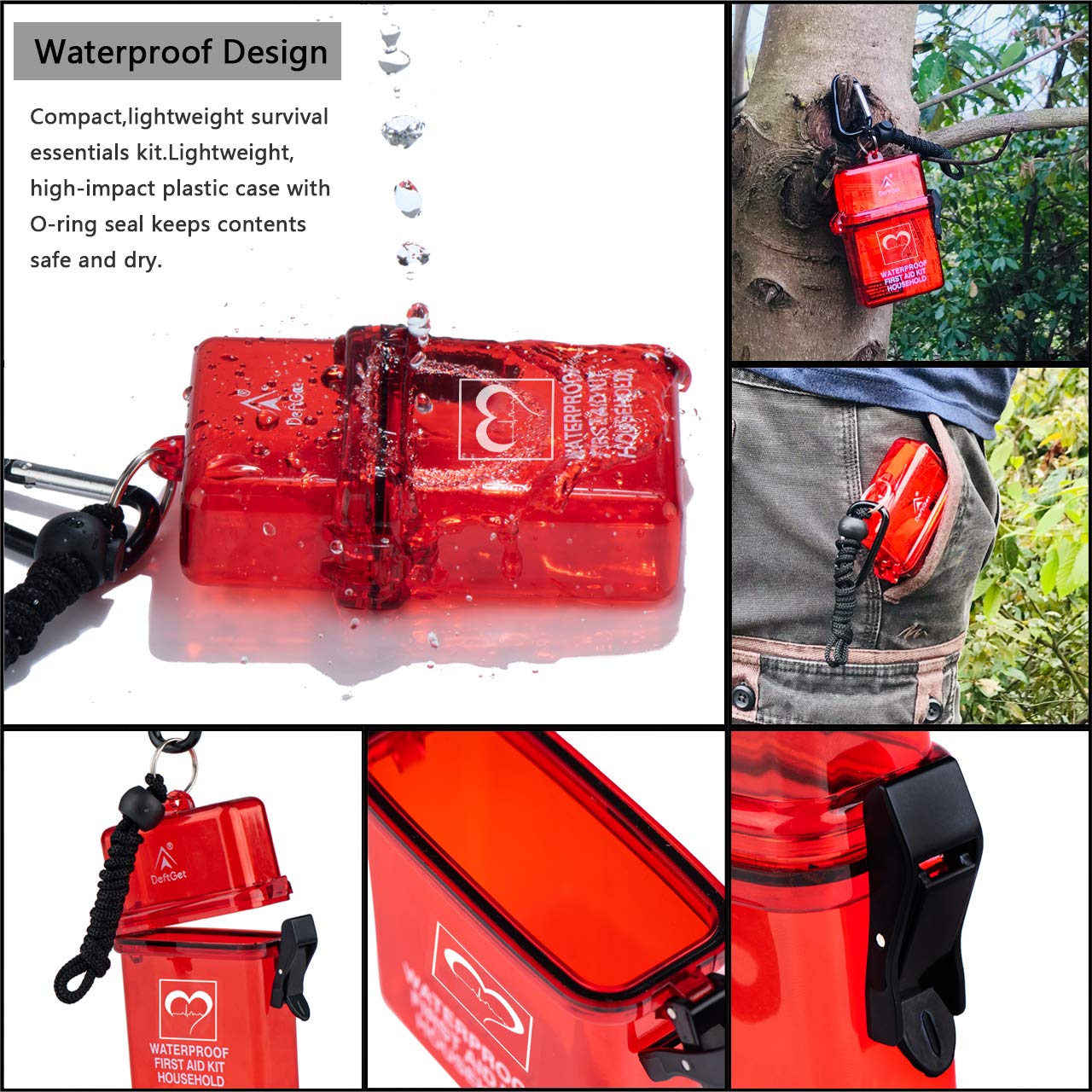 DEFTGET Waterproof First Aid Kit Travel essentials small Emergency Survival Kits mini Durable Lightweight for Minor Injuries Camping Hiking Backpacking, Birthday Gift for Best Friend Sister (Dark-red)