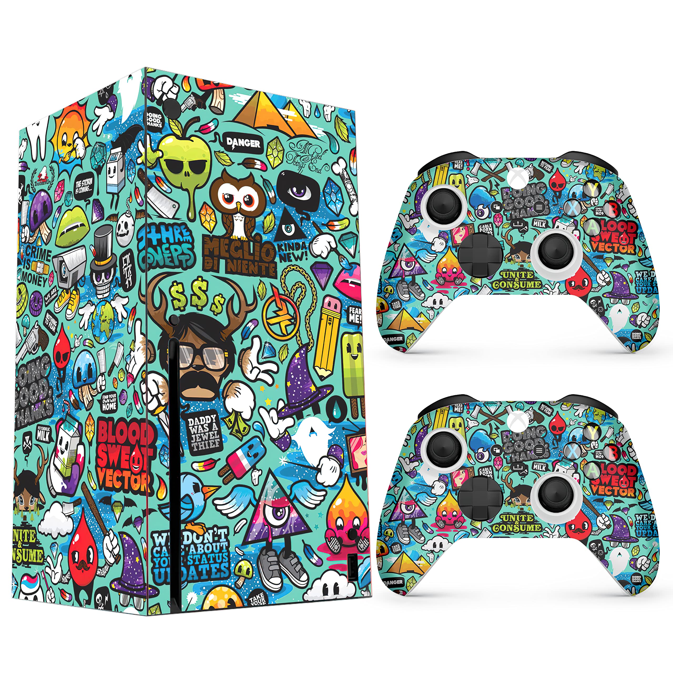 HK Studio Sticker Bomb Decal Skin to Cover X-Box Series X with No Bubble, Waterproof, Full Protection - Including 2 Controller Skins and Console Skin