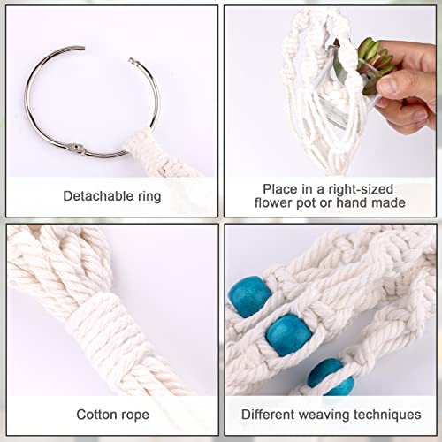SAVITA 4 Pcs Car Plant Hangers, Mini Macrame Plant Hanger, Rear View Mirror Charm Hanging Plant Holder Accessories for Succulent Chlorophytum Car (White, 4 Styles)
