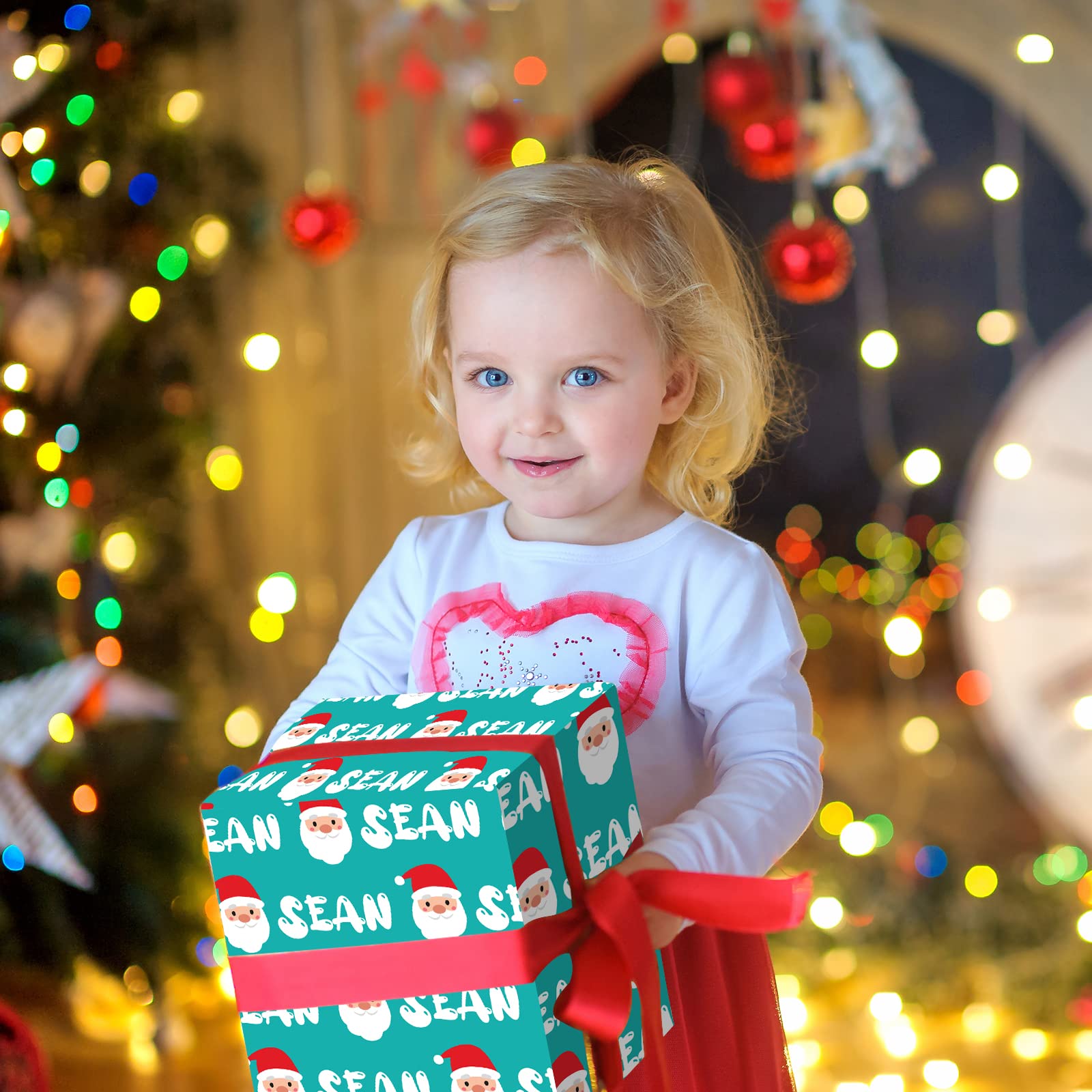 Differ More Custom Name Christmas Wrapping Paper,Personalized Wrapping Paper with Name Santa Claus Design, Christmas Gift Wrap for Adults Kids Boys Girls,Blue Christmas Wrapping Paper Roll (58"x 23")