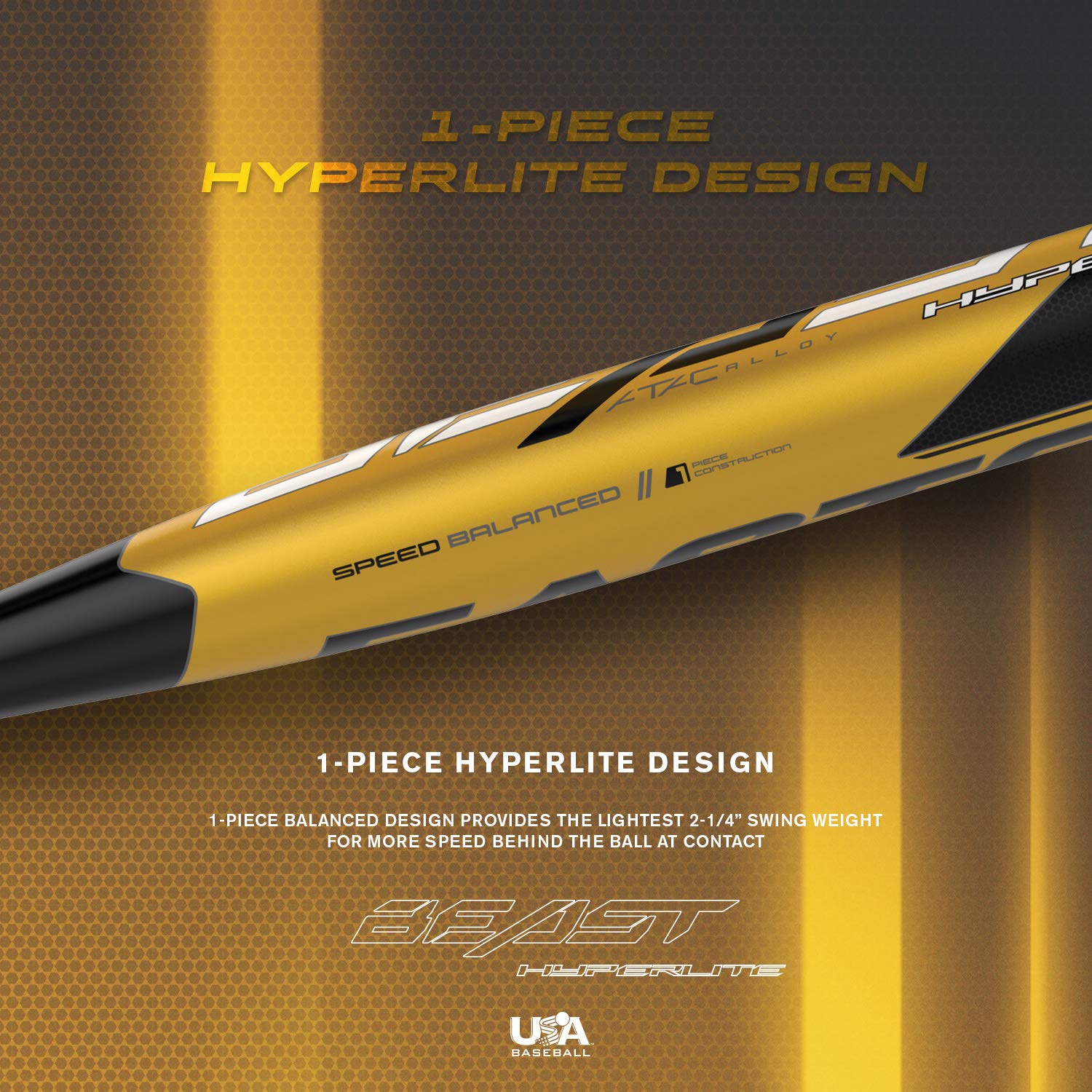 EASTON Beast Hyperlite -12 (2 1/4") USA Youth Baseball Bat | 29 inch / 17 oz | 2019 | 1 Piece Aluminum | ATAC Alloy | Lizard Skin Grip