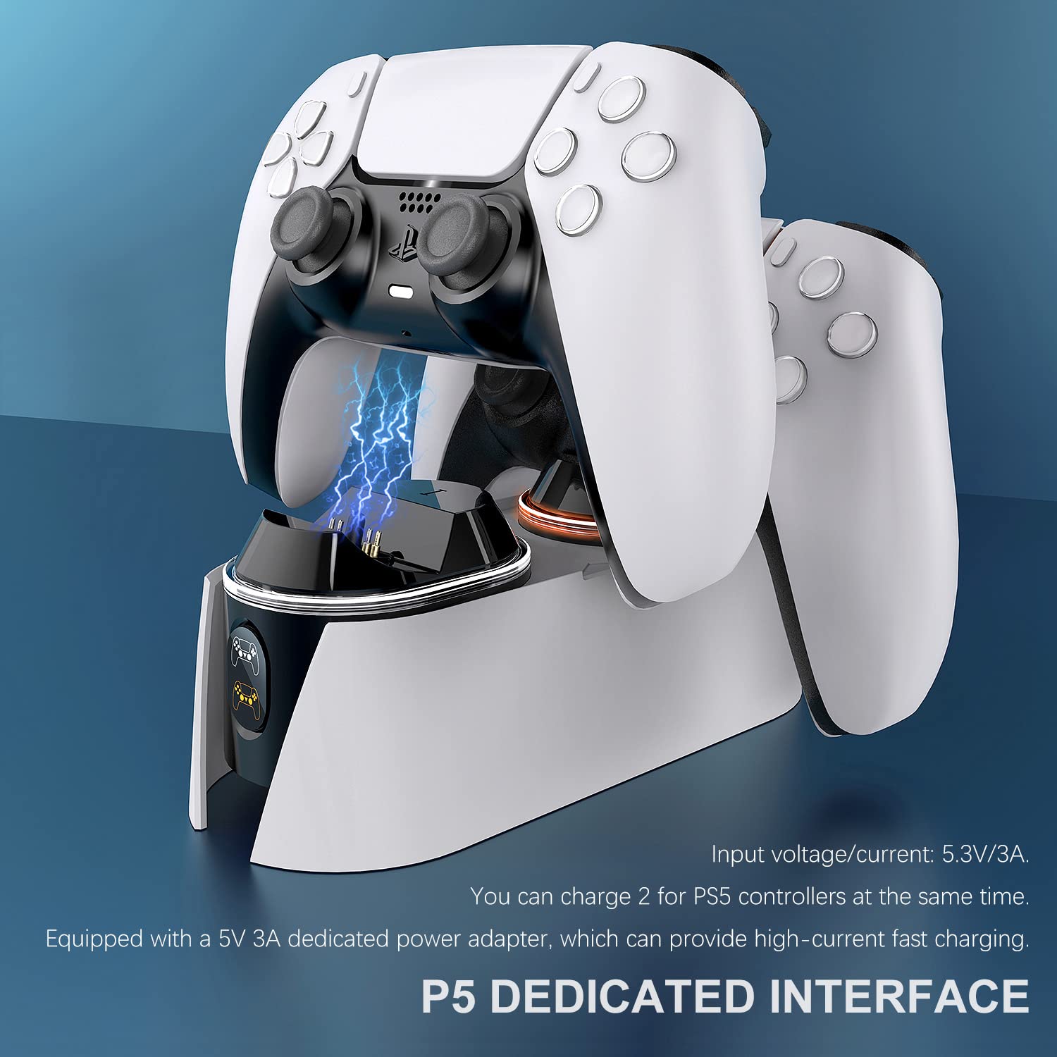 HLRAO PS5 Controller Charging Station,Upgraded PS5 Fast Charger Station with LED Indicators Light Contraller Charging Stand for Controller.