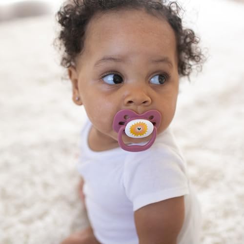 Dr. Brown's Advantage Baby Pacifier, Fully Symmetrical Soother with Soft Silicone Bulb, 0-6m, BPA Free, Lavender Love, 2 Pack (Style May Vary)