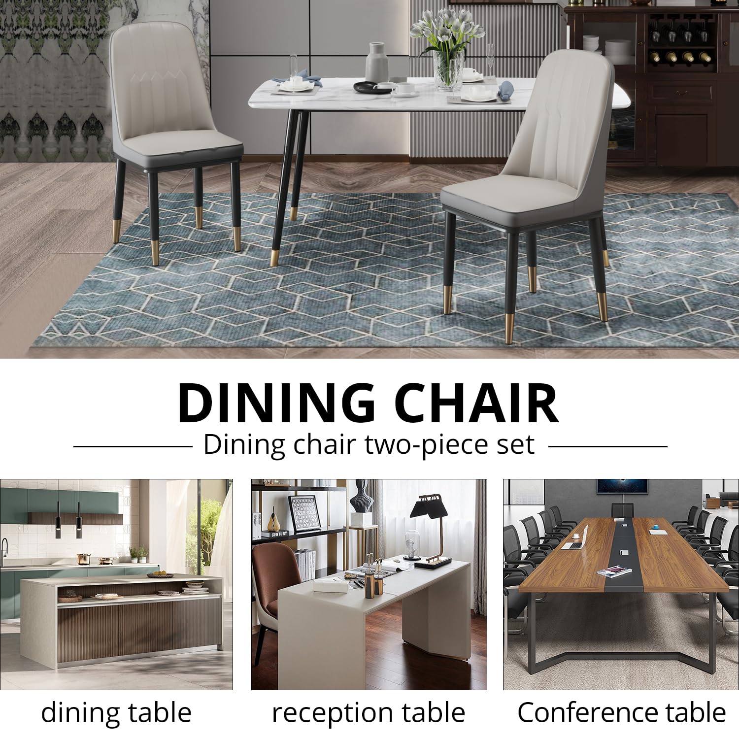 Dining Chairs Set of 4, Upholstered Dining Chairs with High Back and Metal Legs, Kitchen & Dining Room Chairs in Leather, Mid Century Modern Dining Chairs for Living Room, Restaurant, Kitchen, Beige