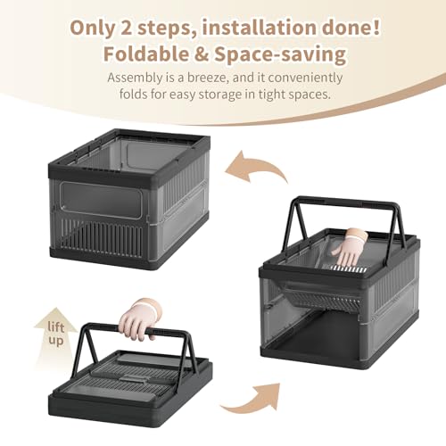 HAIXIN HOME Upgrade 86L Large Collapsible Laundry Basket Black, Stackable Storage Bins Plastic, Foldable Laundry Hamper, Dirty Clothes Hamper with Handles for Laundry/Bedroom, Dorm Room Essentials