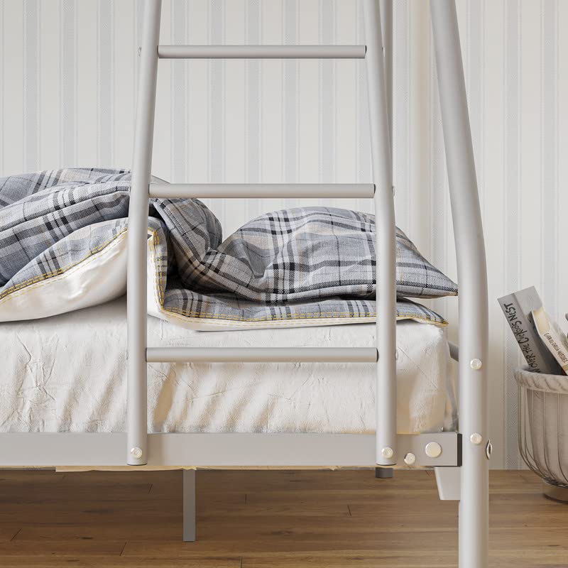 Twin Over Full Metal Bunk Bed, Heavy Duty Bunk Beds for Bedroom, Metal Bed Frame with Ladders and Guard Rails, for Students Staff Dormitory
