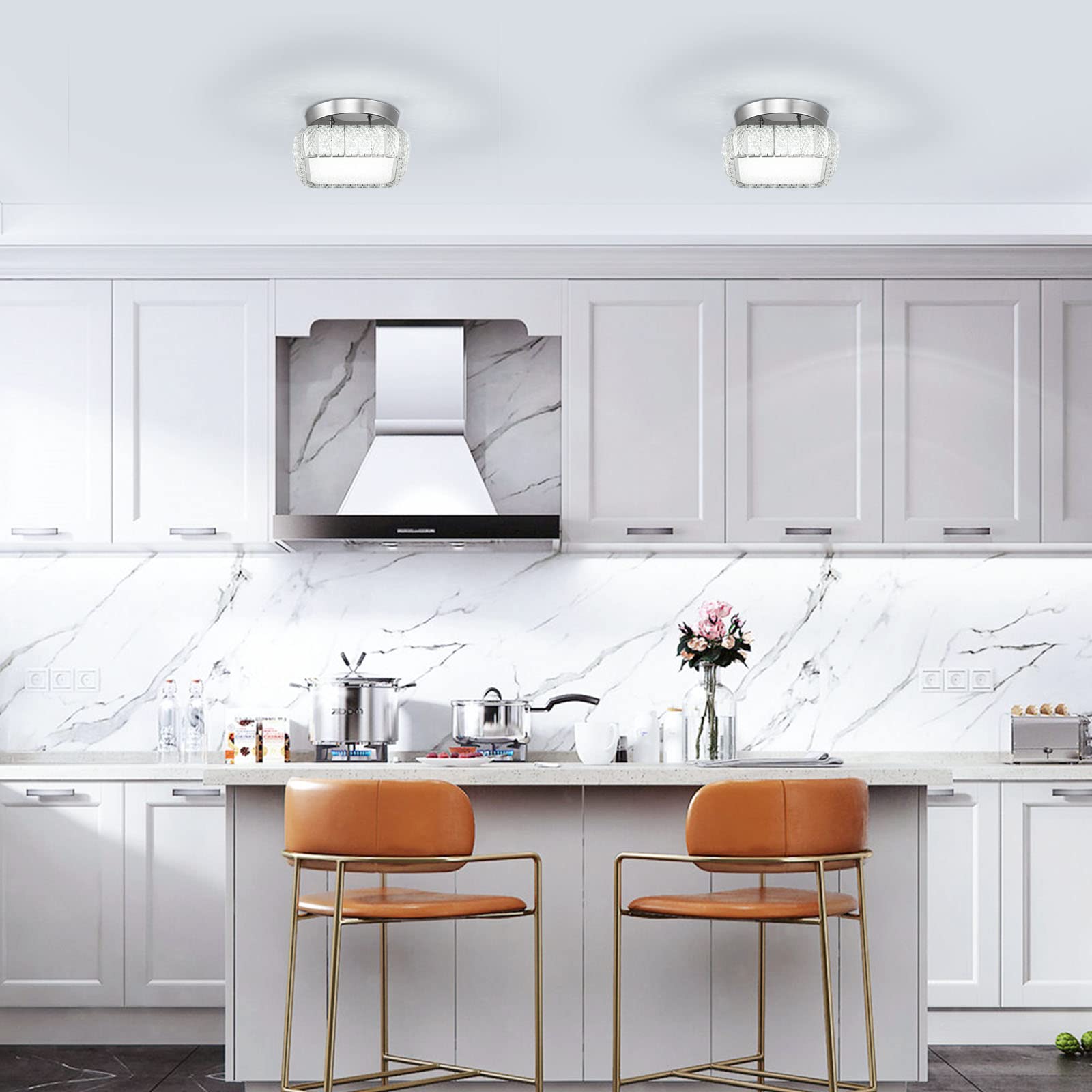 DSLITING Hallway Chandelier Small Crystal Ceiling Light LED Chandelier Bedroom Light Fixture Modern Flush Mount Ceiling Light Mini Chandelier for Bathroom Foyer Chandelier Light
