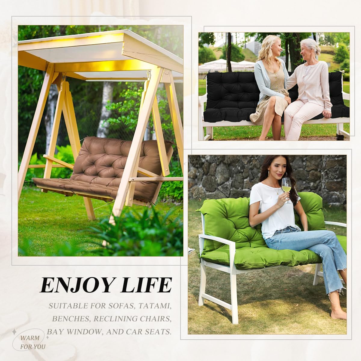 Outdoor/Indoor Swing Replacement Cushion, 2 or 3 Seats Bench Cushions with Backrest, Thicken 4" Recliner Seat Pad for Garden/Patio, Waterproof Premium Tufted Cushion with Ties(Light Grey-40x40x4in)