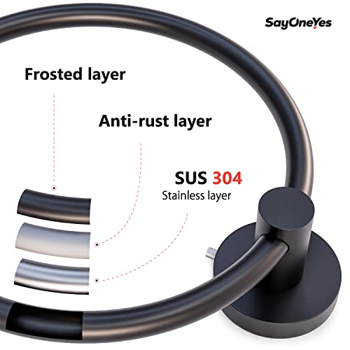 Sayoneyes Matte Black Towel Ring - Premium Quality SUS304 Stainless Steel Rust Proof Hand Towel Holder β Heavy Duty Round Towel Holder for Bathroom Wall Mounted