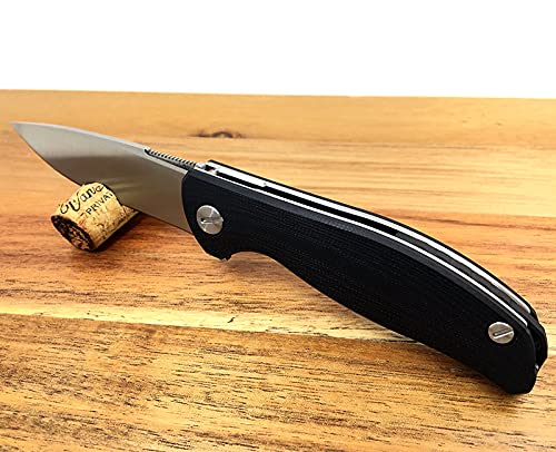 IVTT Survival Outdoor Folding Knife, EDC Multi Tool, Stainless Steel Blade with Satin Polished, G10 Handle, Bearing System, Good for Paring, Camping, Hiking, Cycling(Black)