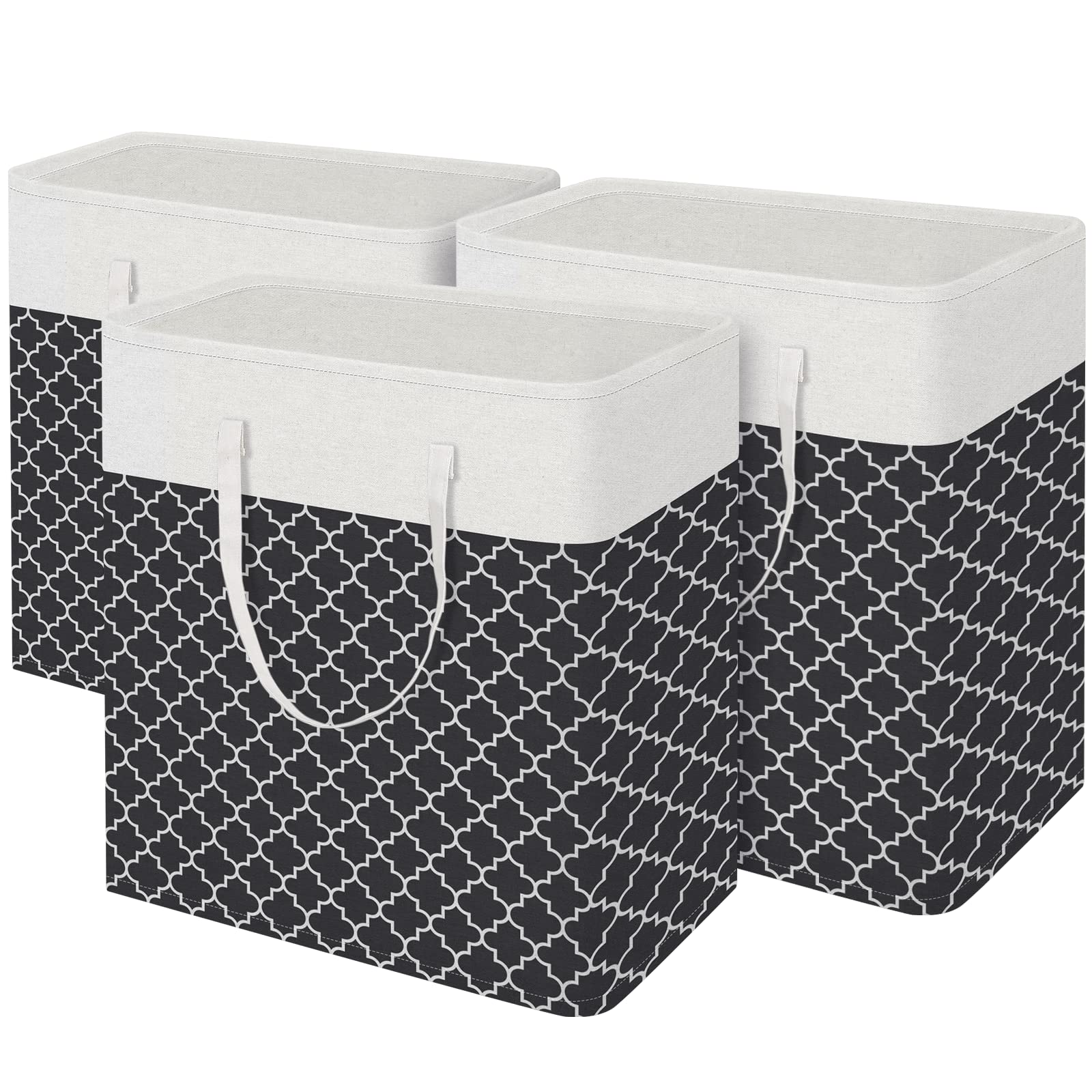 ToteTastic 3-Pack Laundry Basket, Freestanding&Waterproof Laundry Hamper, Collapsible Tall Clothes Hamper with Easy Carry Handles for Clothes, Towels&Toys in the Family and Dorm,Clover Black,100L