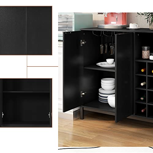 LUMISOL Kitchen Sideboard Buffet for Storage with Door and Wine Cabinet Wood Sideboard Bar Cabinet for Living Room Dining Room Buffet Server Cupboard Wine Cabinet with Storage