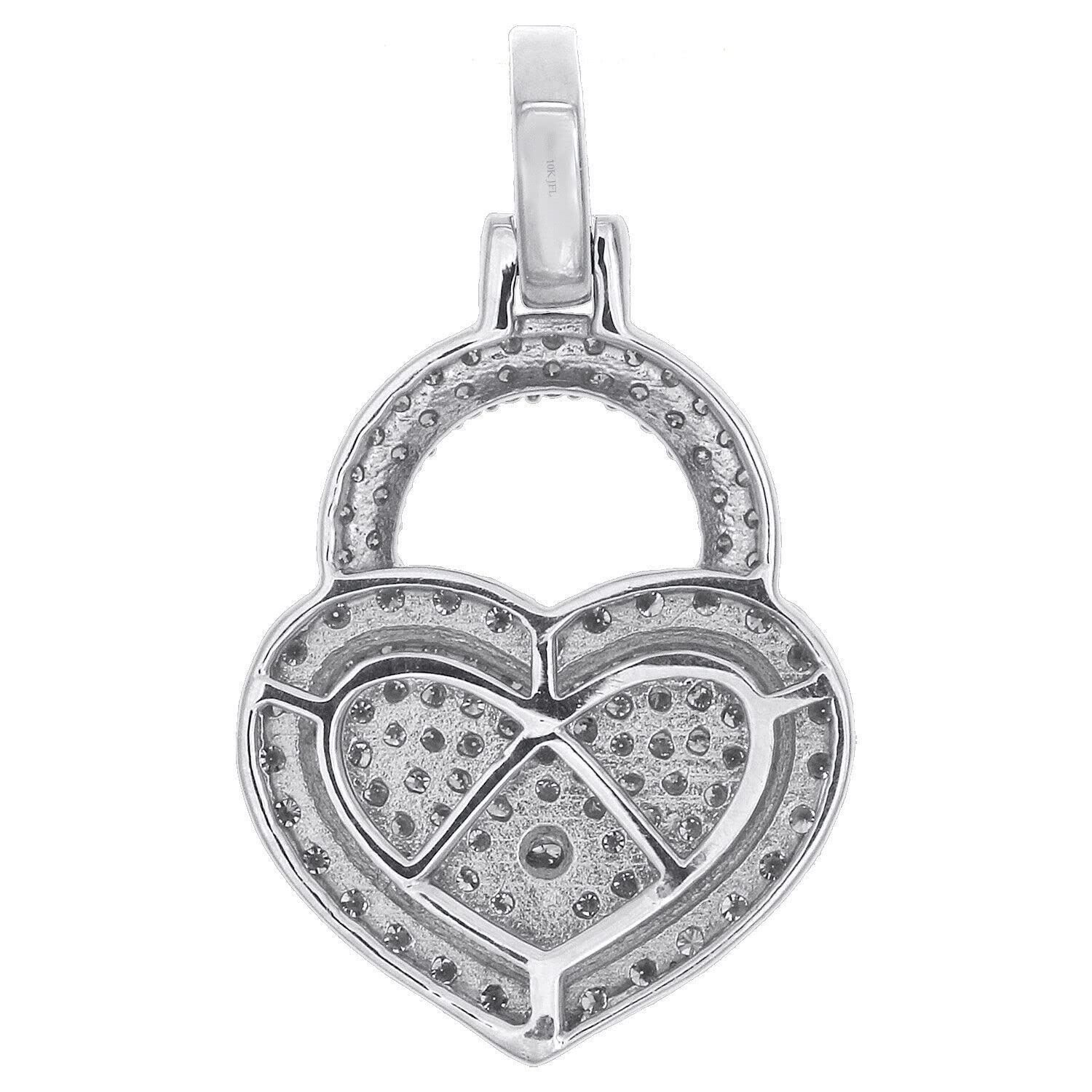 DTJEWELSS 10K White Gold Finish Round Cut Diamond Heart & Lock Pendant 1.20" Statement Charm 1.50 CT.