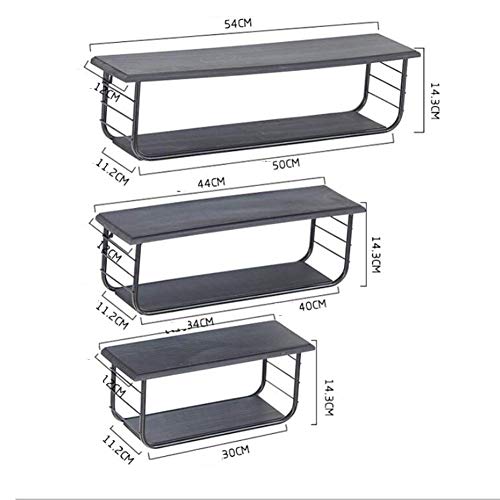 PIBM Stylish Simplicity Shelf Wall Mounted Floating Rack Shelves Iron Art Solid Wood Simple Storage Dormitory Bearing Strong,2 Colours,3 Sizes, Black , 34x12x14.3cm