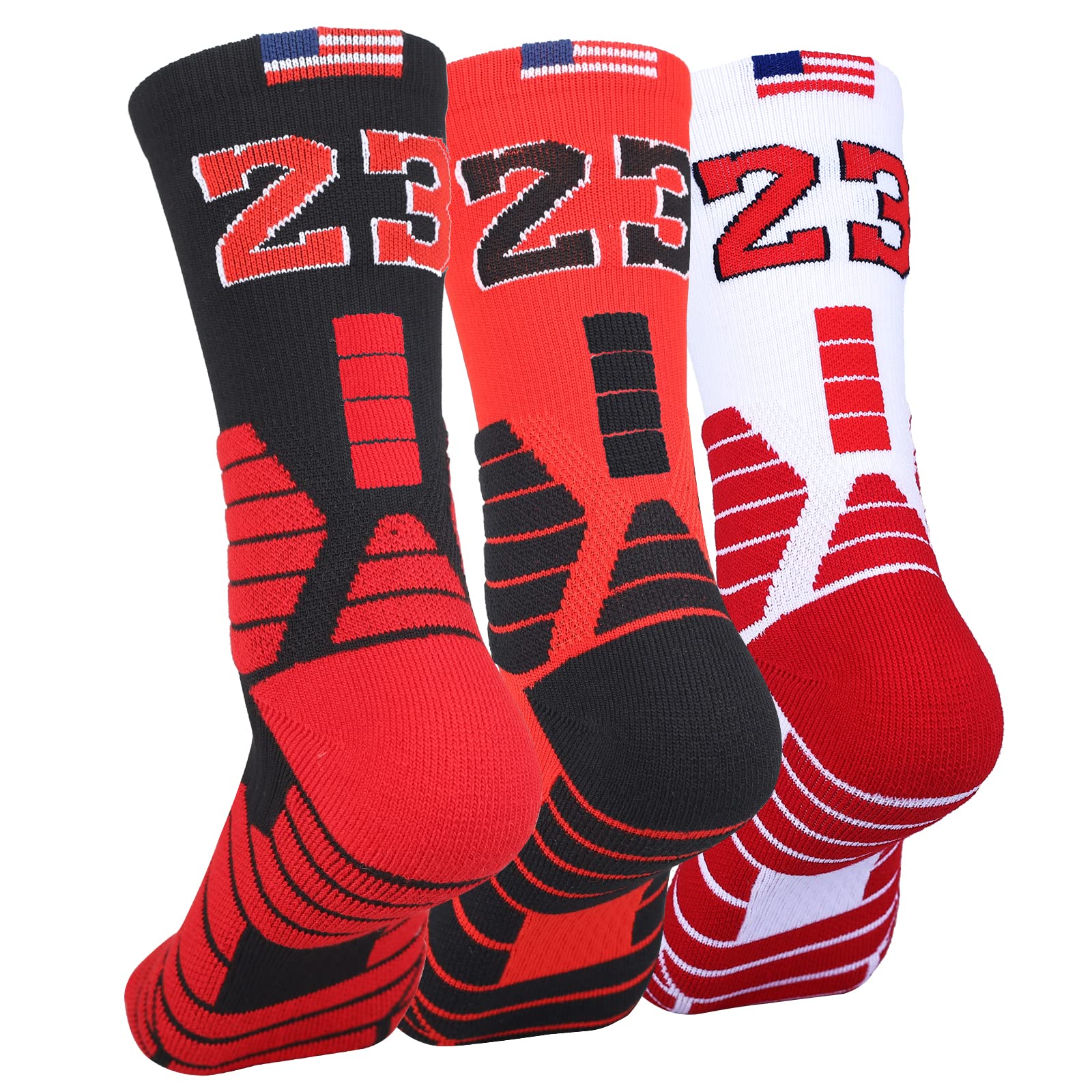 Disile Elite Basketball Socks, 3 Pack Cushioned Sports Socks Crew Socks for Men & Women