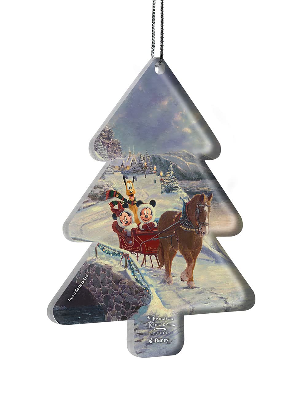 Disney - Mickey and Minnie Mouse - Evening Sleigh Ride – Thomas Kinkade Studios – 3” x 3.9” Tree Shaped Hanging Acrylic Print – Officially Licensed Collectible