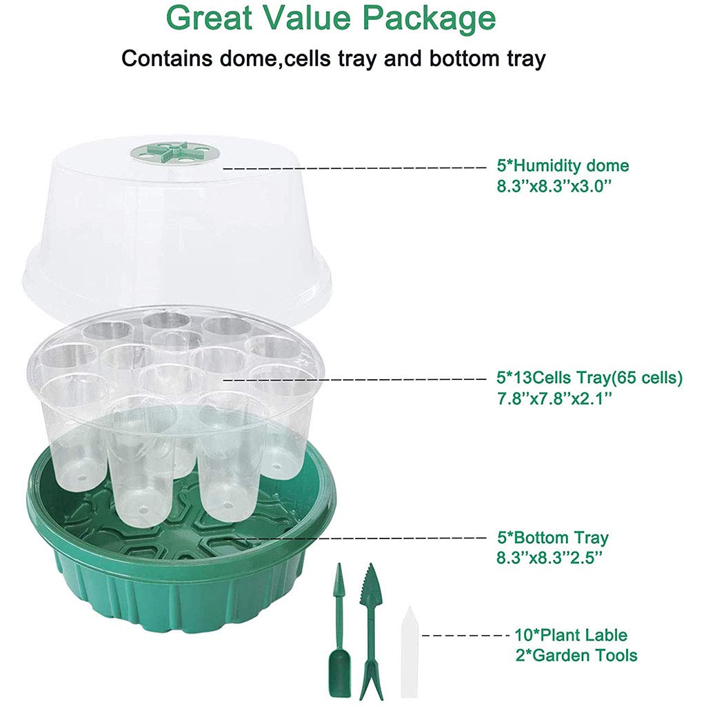 Dsxnklnd 12 Hole Seed Starter Tray Set Humidity Adjustable Seed Starter Kit with Dome and Mini Greenhouse Grow Trays for Growing Starting