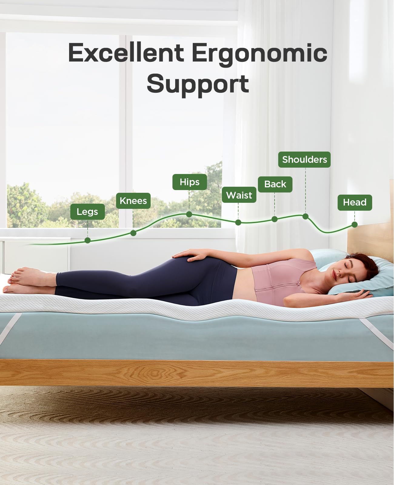 Marsail Queen Mattress Topper, 3-Inch Gel Memory Foam Mattress Pad, Bed Topper for Body Pain Relief, with Removable Cover & Elastic Straps & Anti-Slip Bottom, CertiPUR-US Certified
