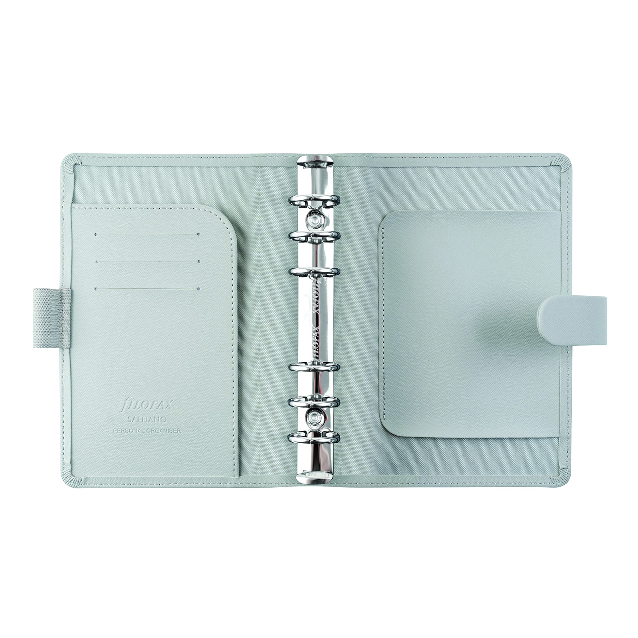 Filofax Saffiano Organizer, Personal Size, Granite - Cross-Grain, Leather-Look, Six Rings, Week-to-View Calendar Diary, Multilingual, 2022 (C028805-22)