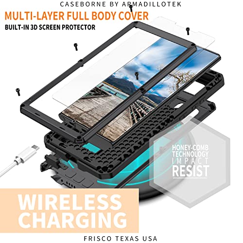Lunivop Metal Bumper Silicone Compatible with Samsung Galaxy s22 Ultra 5G 6.8 inch Case Cameras Protection Heavy Duty Protection Doom Cover Shockproof with Built in Screen Protector Holder (Black)