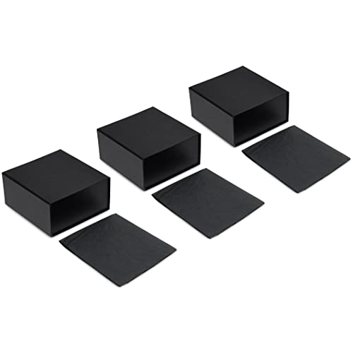 Magnetic Gift Box - 3 Pack Black Collapsible Box with Lid Closure, Luxury Cardboard Packaging for Small Business, Apparel, Retail, Boutiques, Bridesmaid, Birthday Parties, Presentations - 8x8x4
