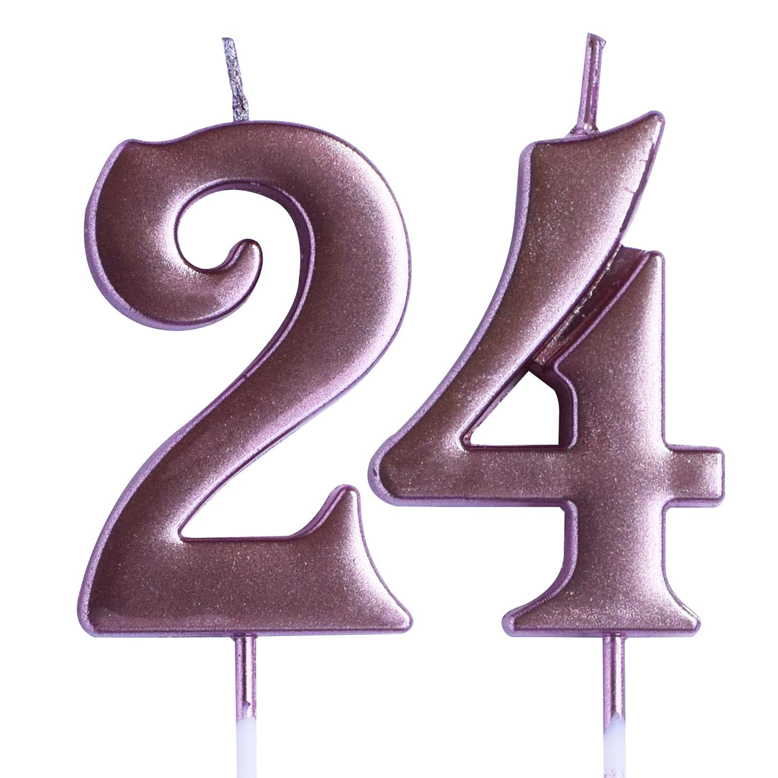 Rose 24th Birthday Candle, Number 24 Years Old Candles Cake Topper, Woman Or Man Party Decorations, Supplies