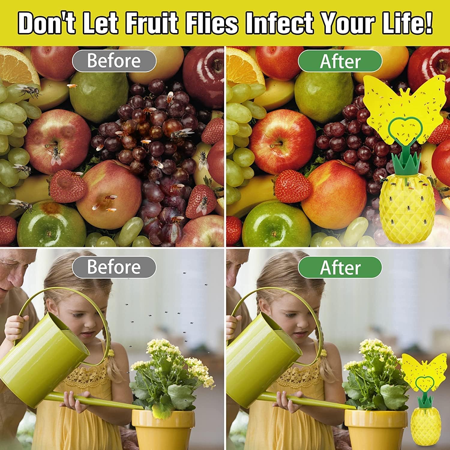 Fruit Fly Trap with Sticker, Effective Gnat Traps for House Indoor, Non-Toxic Reusable Fruit Fly Gnat Killer Fly Catcher, Comes with Attractant