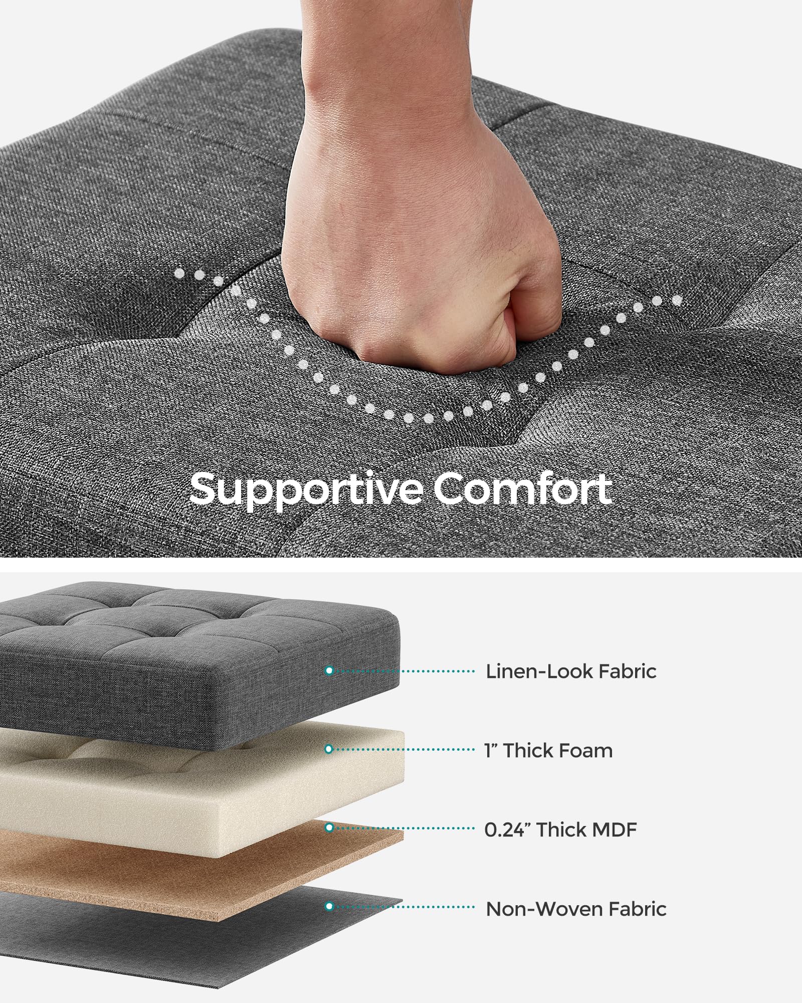 SONGMICS Storage Ottoman, Folding Storage Bench, Ottoman with Storage, Storage Ottoman Bench, for Living Room, Bedroom, 12.6 x 15.8 x 13.2 Inches, Dark Gray ULSF012G01