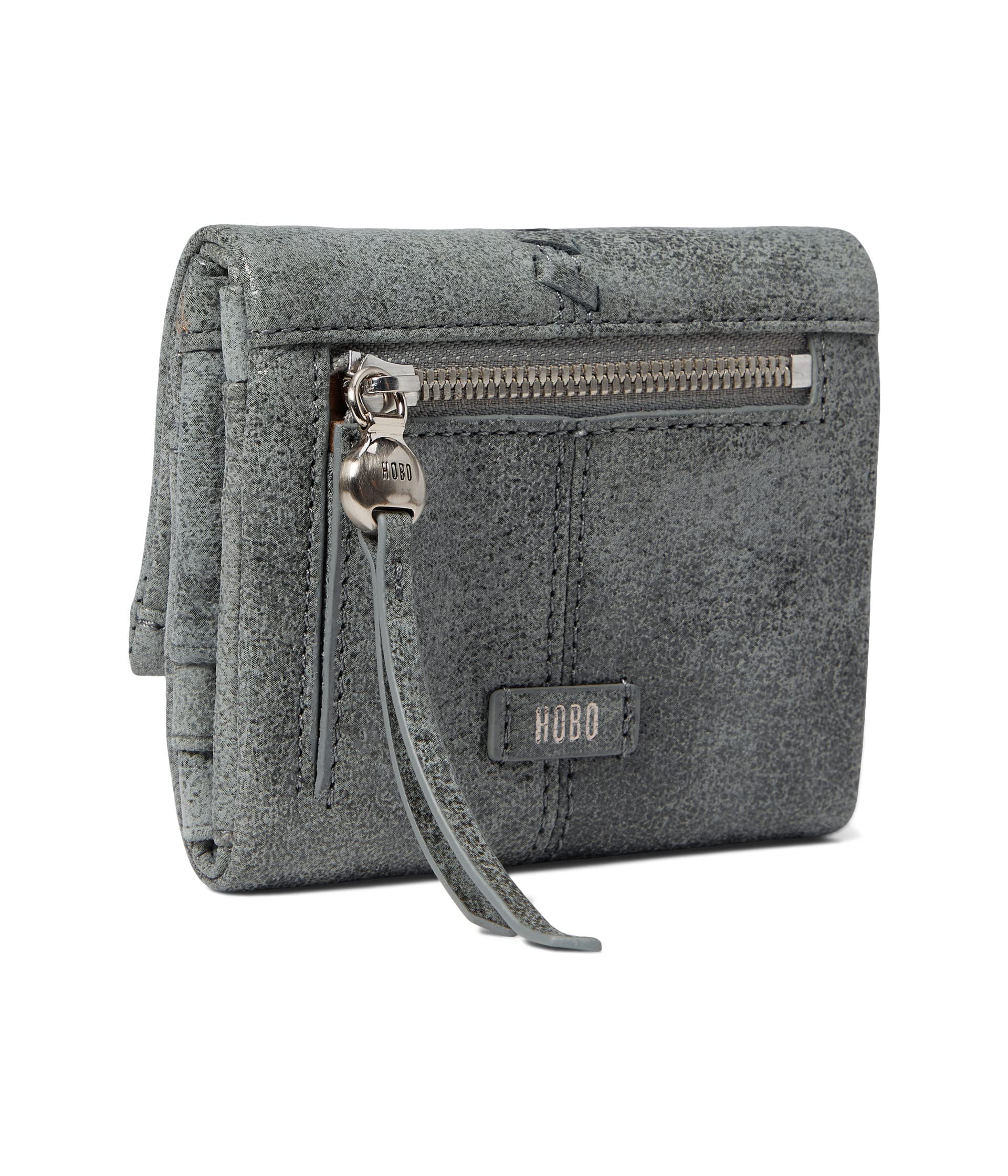 HOBO Keen Mini Trifold Wallet For Women - Leather Construction With Cotton Lining and Multiple Card Slots, Stylish and Convenient Wallet Grey One Size One Size