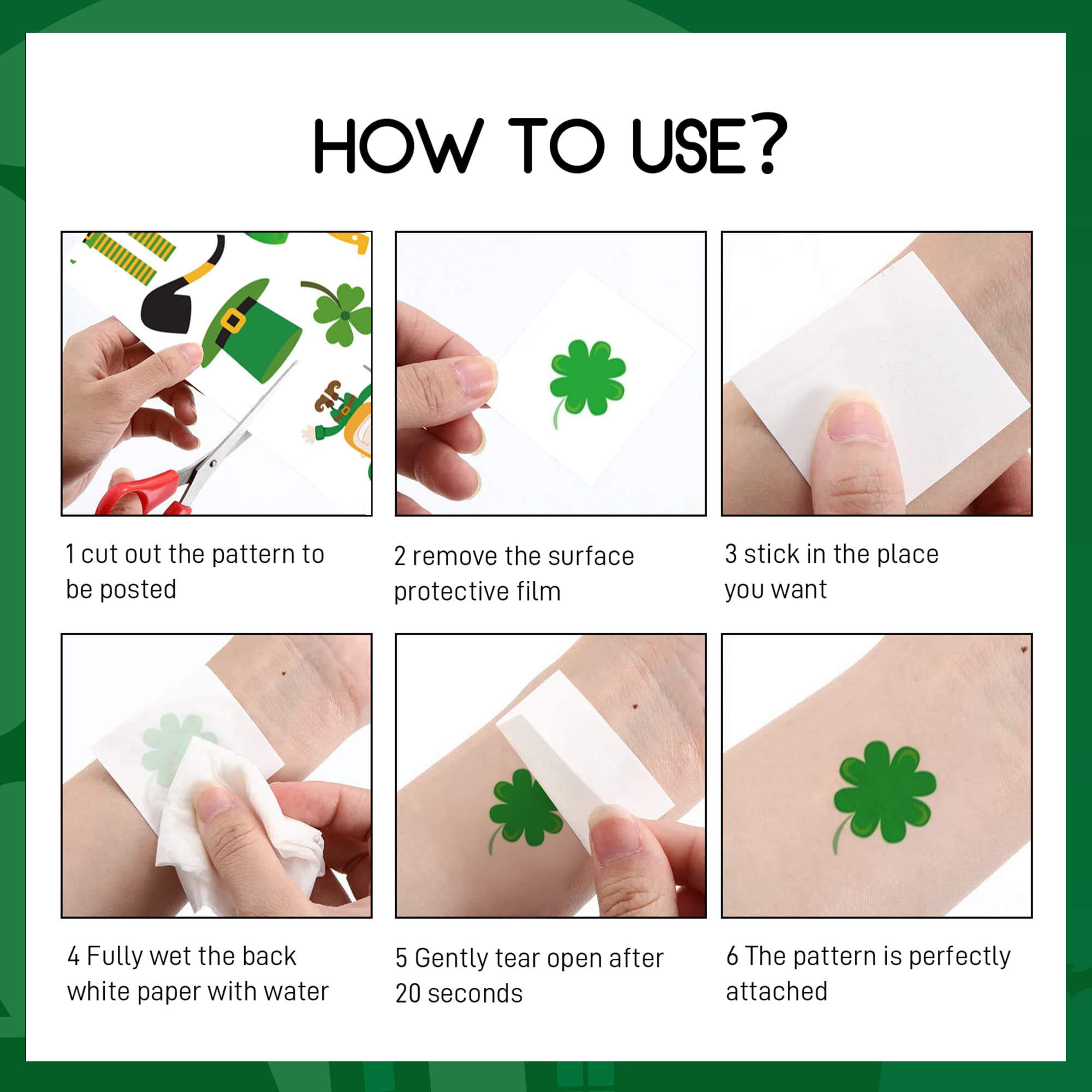 IWANTDIY St Patrick Shamrock Temporary Tattoos, 10 Sheets, Color 02, Waterproof