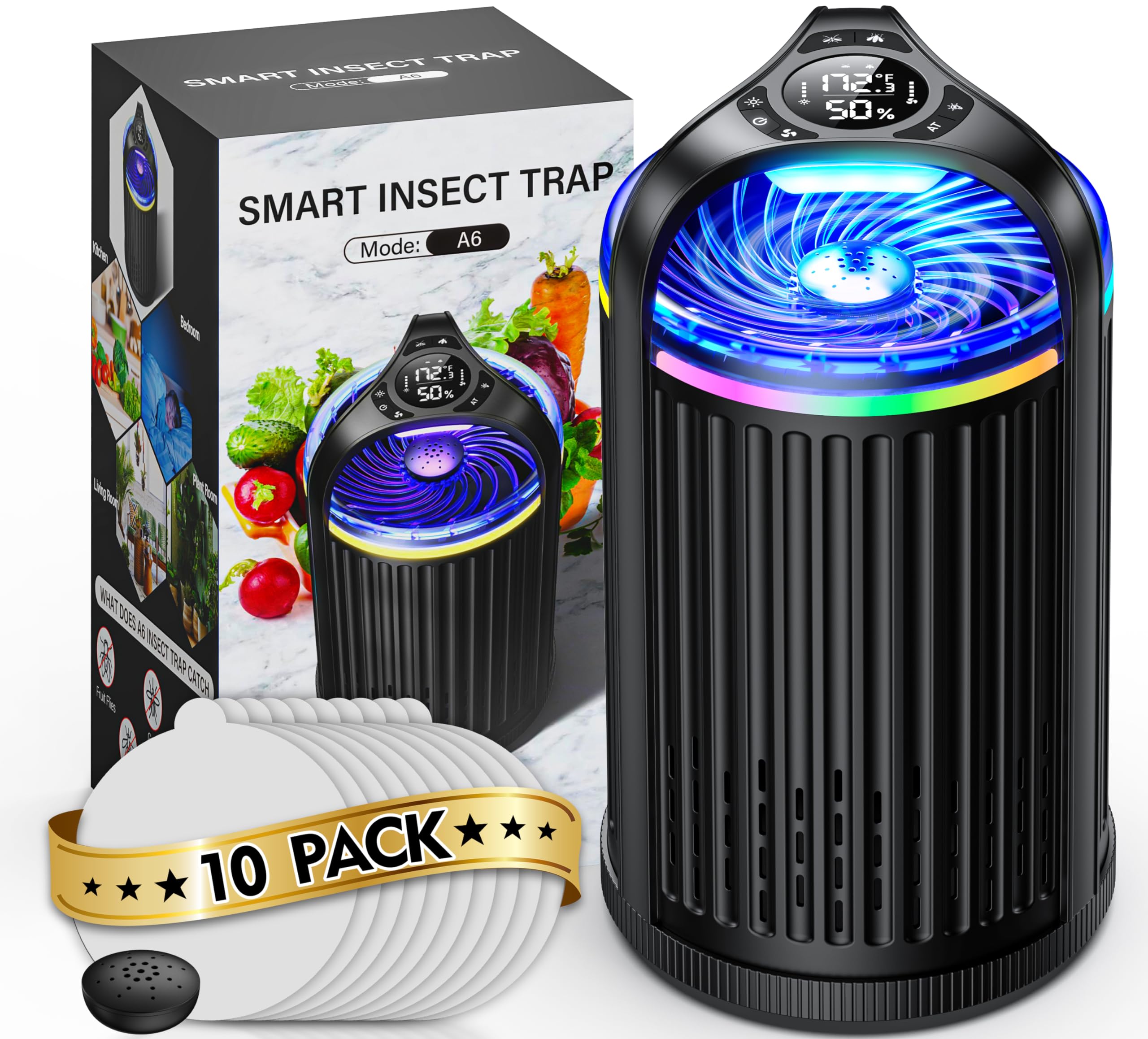 Fruit Fly Traps for Indoors, Smart Pro Indoor Insect Traps for Fruit Flies, Moths, Fungus Gnats, Mosquitos, Efficient Pest Control with Temperature & Humidity Sensor, One-Click Start with Memory Mode