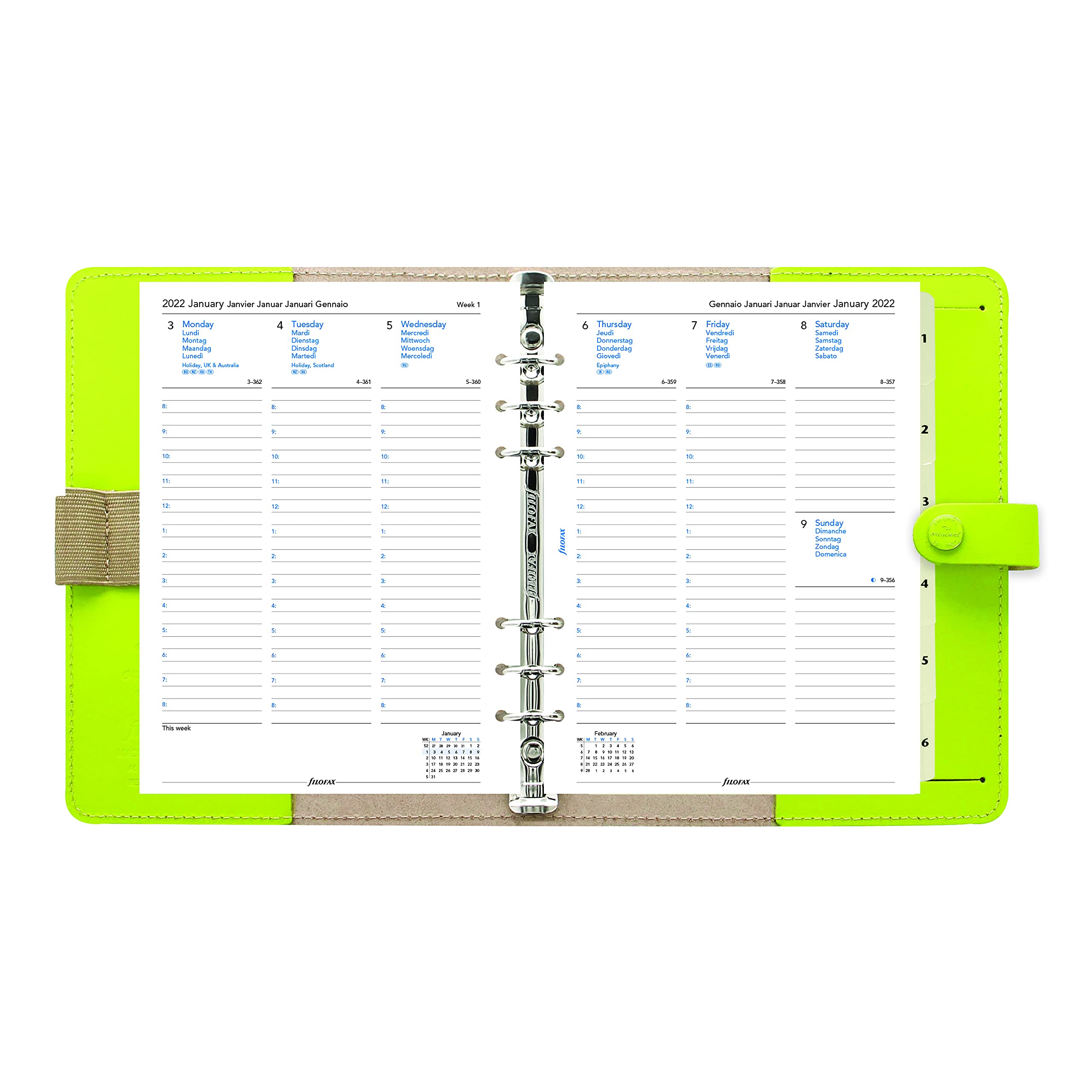 Filofax The Original Organizer, A5 Size, Pear - Leather, Six Rings, Week-to-View Calendar Diary, Multilingual, 2022 (C026037-22),5.75 inches X 8.25 inches