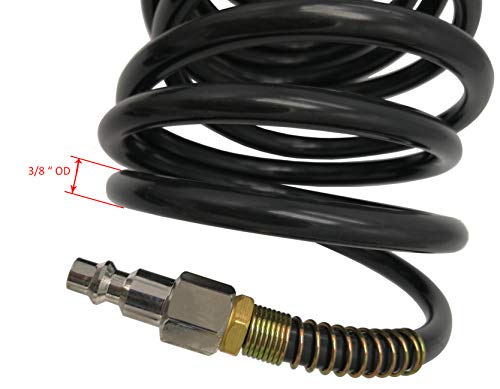 Heavy Duty Coiled Air Hose ID 1/4 Inch Polyurethane Air Compressor Coil Hose Solid Brass Coupler and Plug Recoil 1/4 inch x 25 feet
