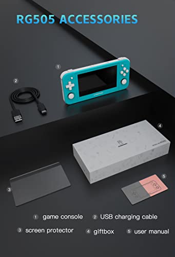 RG505 Retro Handheld Game Console 4.95 inch OLED Touch Screen Android 12 Unisoc Tiger T618 64-bit Video Player Built-in Hall Joyctick Support OTA Update 128G Card 4000+ Games (DXR-RG505-Turquoise)