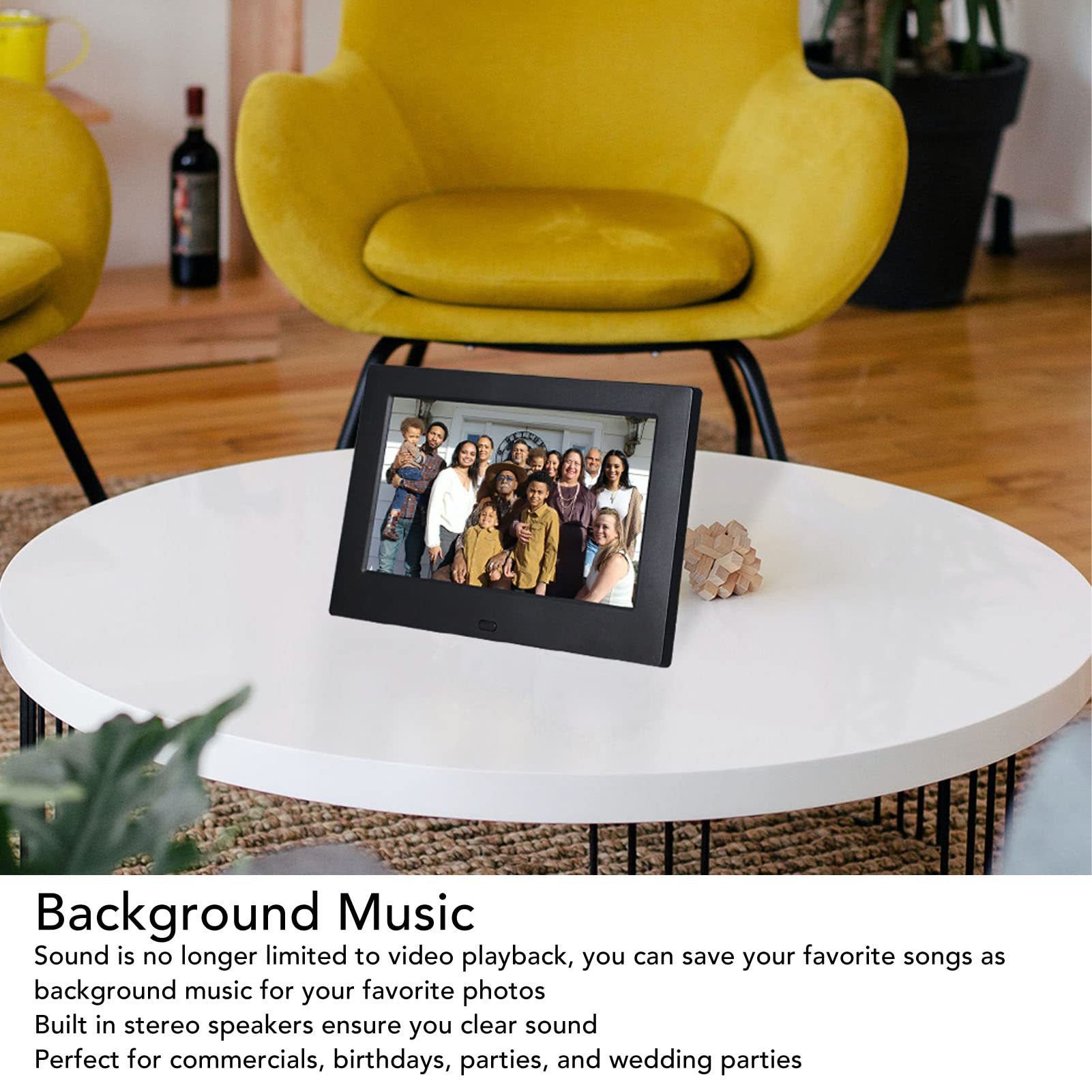 Digital Photo Frame, 7 Inch 100β240V Background Music Electronic Picture Frame Calendar Function for Advertising (US Plug)