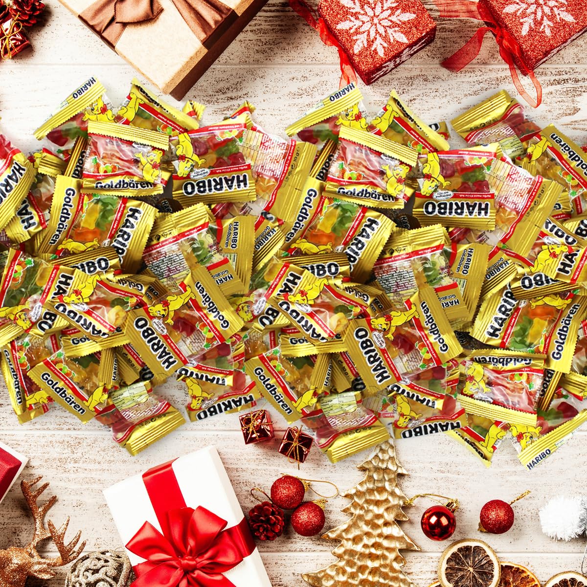 Easter Candy Haribo Gold Bears Gummi Candy - Haribo Gummy Bears Individually Wrapped for Holidays Stocking, Pineapple, Strawberry, Lemon, Orange, and Raspberry Flavors, 100 Mini Bags