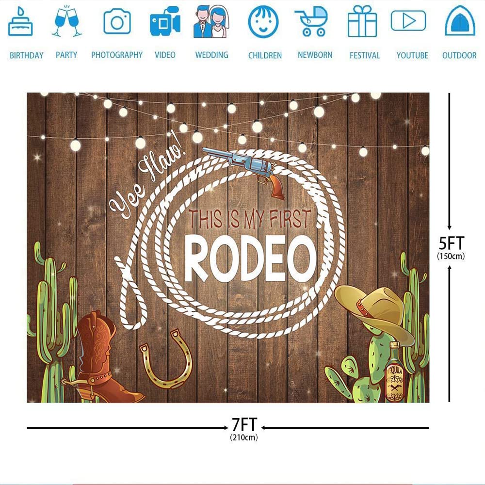Ticuenicoa 7x5ft This is My First Rodeo 1st Birthday Backdrop Western Cowboy Mexican Cactus Birthday Background for Parties Rustic Wood Baby Shower Backdrops Banner Photo Booth Props