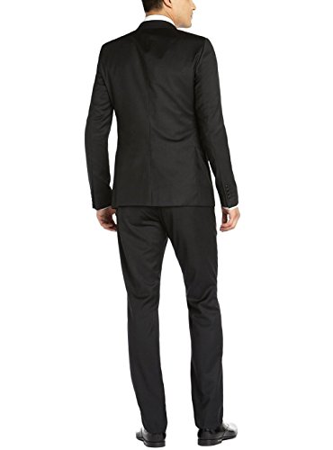 DTI GV Executive Italian Men's Vested Wool Suit 2 Button Jacket 3 Piece Tux Vest (48 Regular US / 58R EU/W 42", Black)