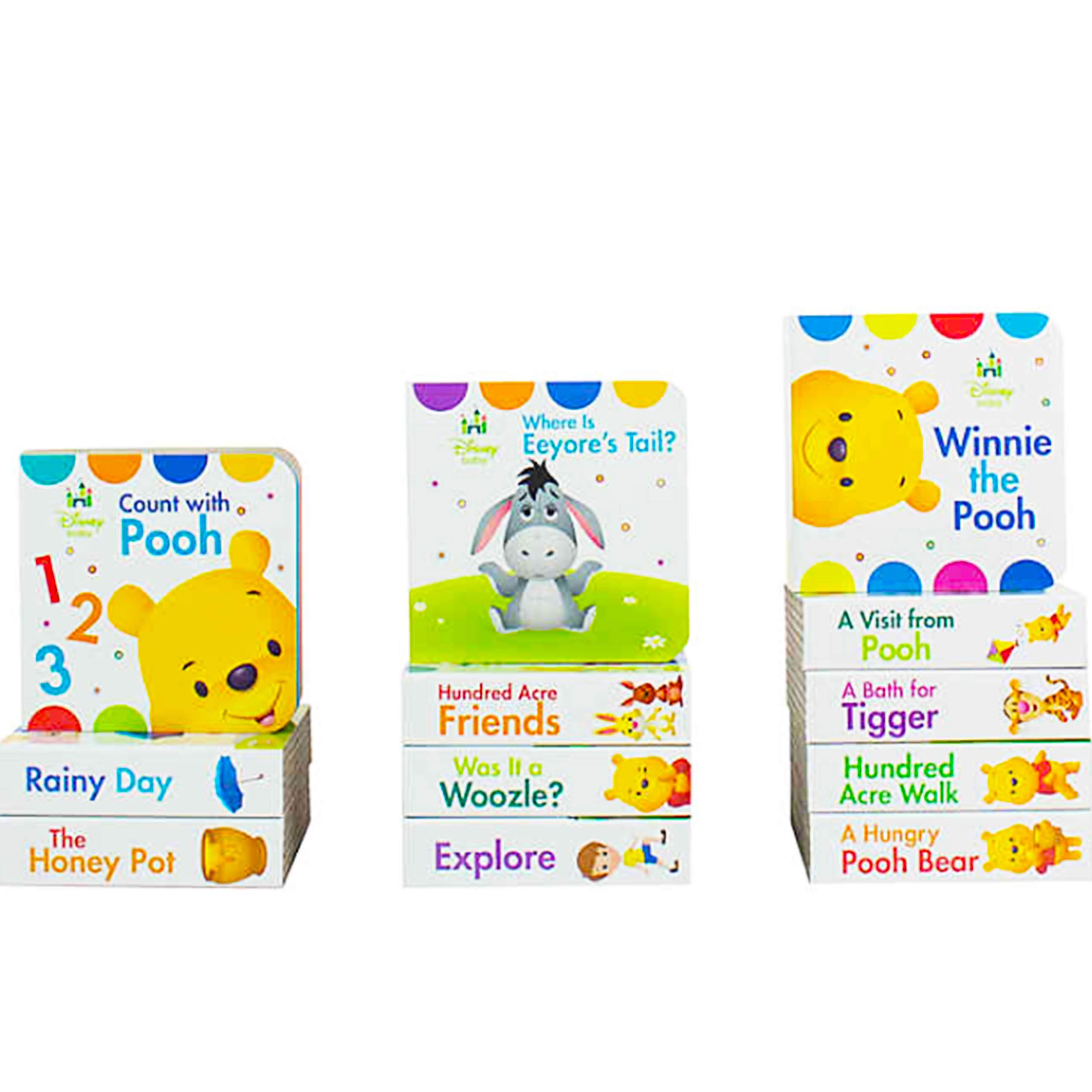 Disney Baby Winnie The Pooh Board Books Set Toddlers Babies Bundle ~ Pack of 12 Chunky My First Library Board Book Block with Stickers (Winnie The Pooh Books for Infants)