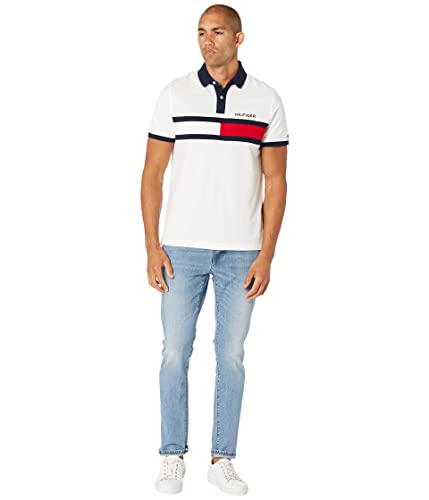 Tommy Hilfiger Men's Short Sleeve Cotton Pique Flag Polo in Regular Fit, Bright White, Medium