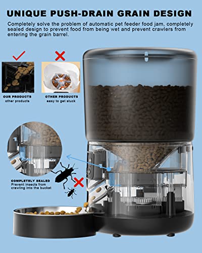 Tomxcute Automatic Cat Feeders, 4L Cat Dry Food Dispenser, Auto Dog Feeder Small Timed Pet Feeder with Stainless Steel Bowl, Push-Type Clog-Free Design, 1-4 Meals Portion Control for Cats and Dogs