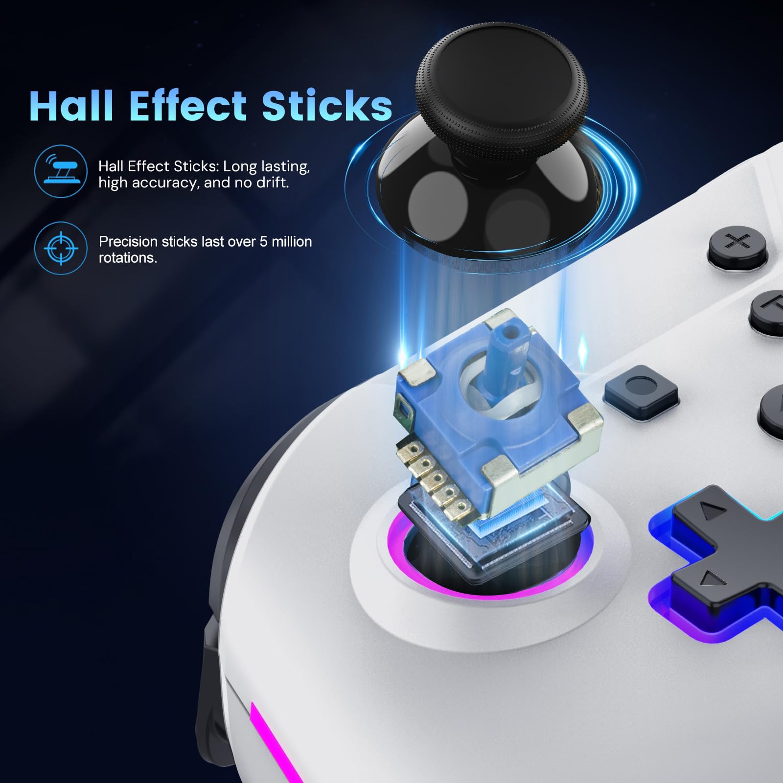 Hyperkin Armor3 NuRival Wireless Hall Effect Stick Game Controller For Nintendo Switch® OLED Model/Nintendo Switch® / Nintendo Switch Lite® (White)