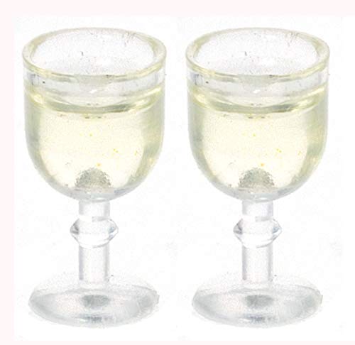 Dollhouse Miniature Set of 2 White Wine Filled Glasses by Farrow Industries