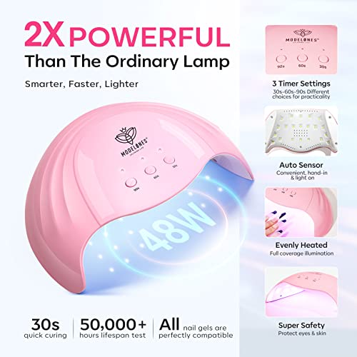 modelones Gel UV LED Nail Lamp with UV Gloves Kit, 48W Nail Dryer with 3 Timer Settings and Automatic Sensor for Cures All Nail Polish, Professional UPF99+ UV Protection Gloves for Nail Art Manicure