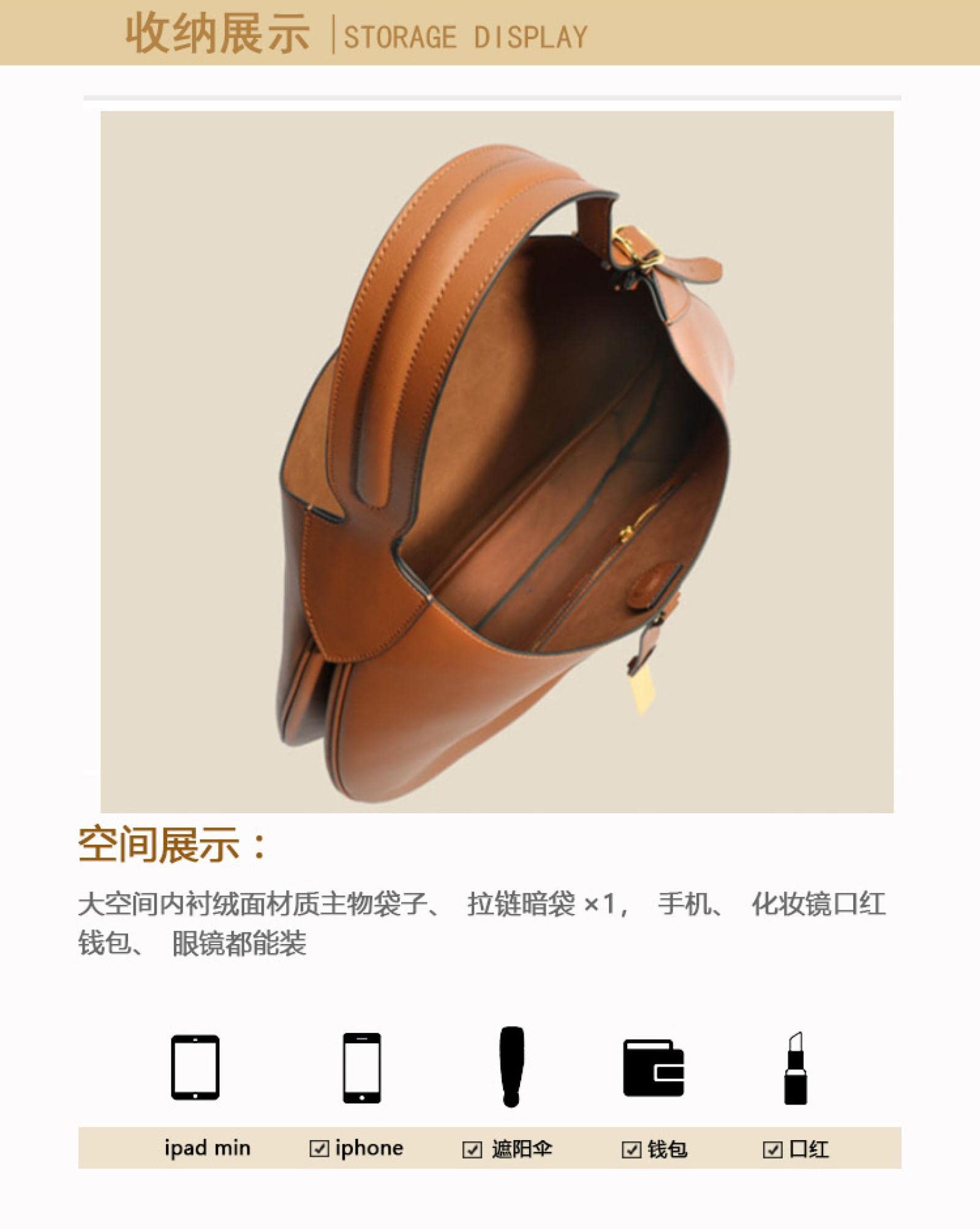 Genuine Leather Suede Handbag Polo Design Crescent Crossbody Underarm Saddle Shoulder Bag Light camel big
