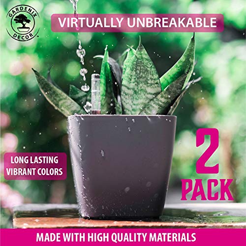 GARDENIX DECOR 5" Self Watering pots for Indoor Plants - Flower Pot with Water Level Indicator for Plants, Grow Tracking Tool - Self Watering Planter Plant Pot β 2 Pack Gray