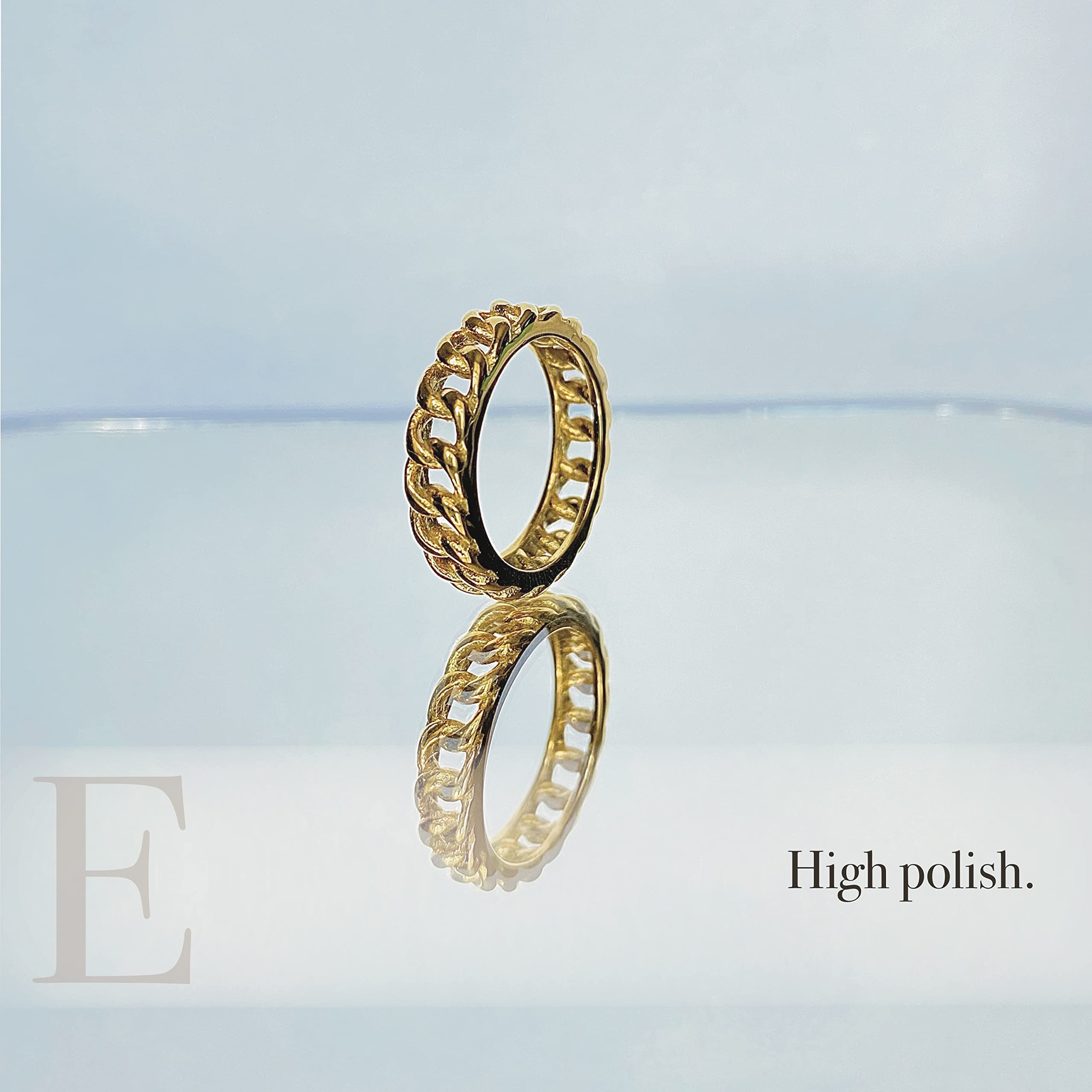 EVLYN 18K Gold Rings Tarnish Free Ring | Cuban Link Chain Ring | Croissant Ring | Gold Rings For Women Size 5 6 7 8 9 10 (9)